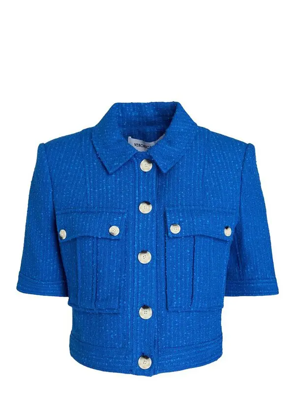 Veronica Beard Rosalina Cropped Tweed Jacket - Cobalt Blue