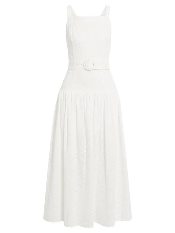 NICHOLAS Belted Broderie Anglaise Cotton Midi Dress - White