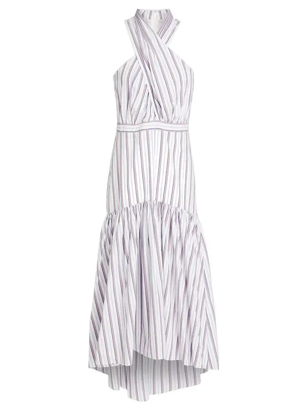 Veronica Beard Radley Striped Poplin Midi Dress - White