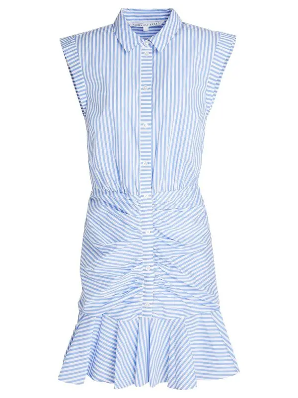 Veronica Beard Bell Ruched Mini Shirt Dress - Azure