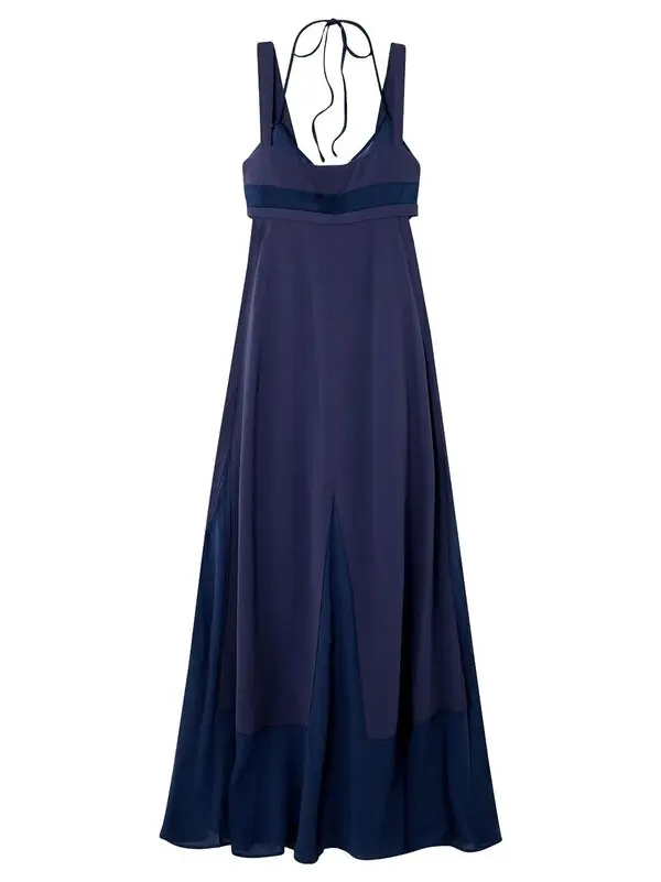Simkhai Darina Tulle And Satin-trimmed Jersey Gown - Navy