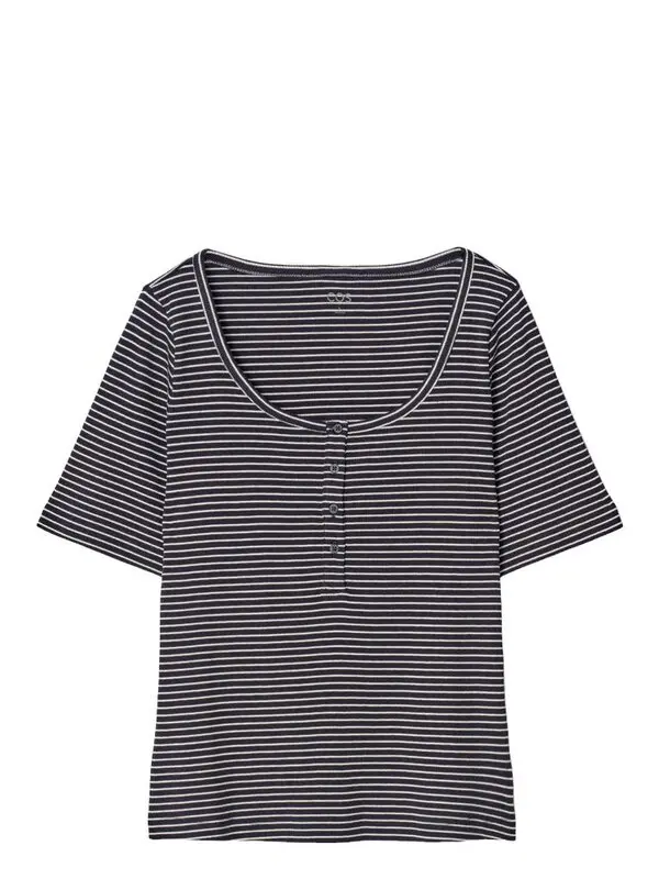 Cos Ribbed Henley T-shirt - Navy