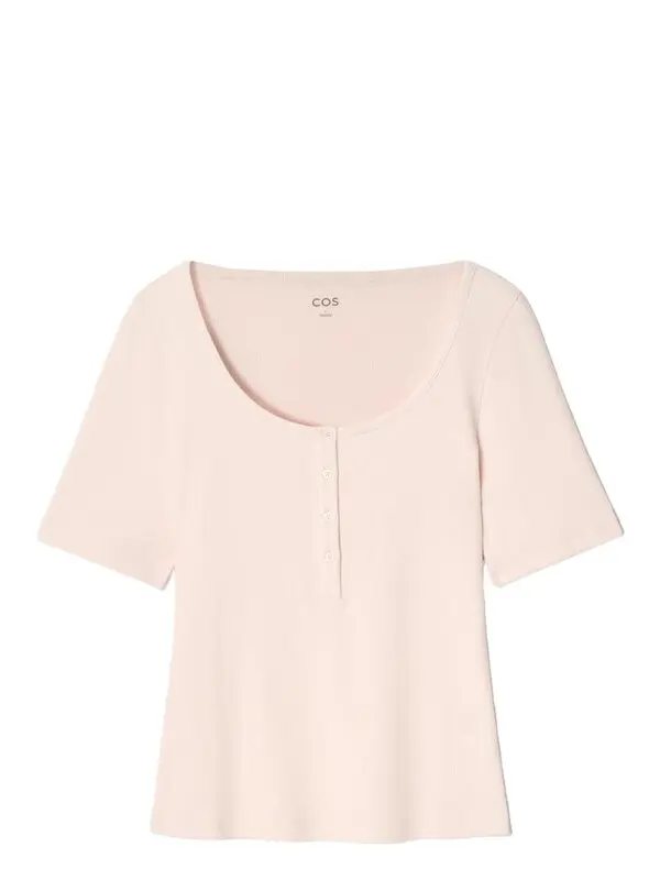 Cos Ribbed Henley T-shirt - Pink