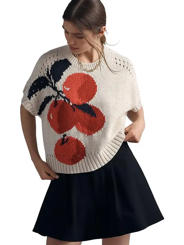 Maeve Veggie Motif Graphic Sweater - Ivory