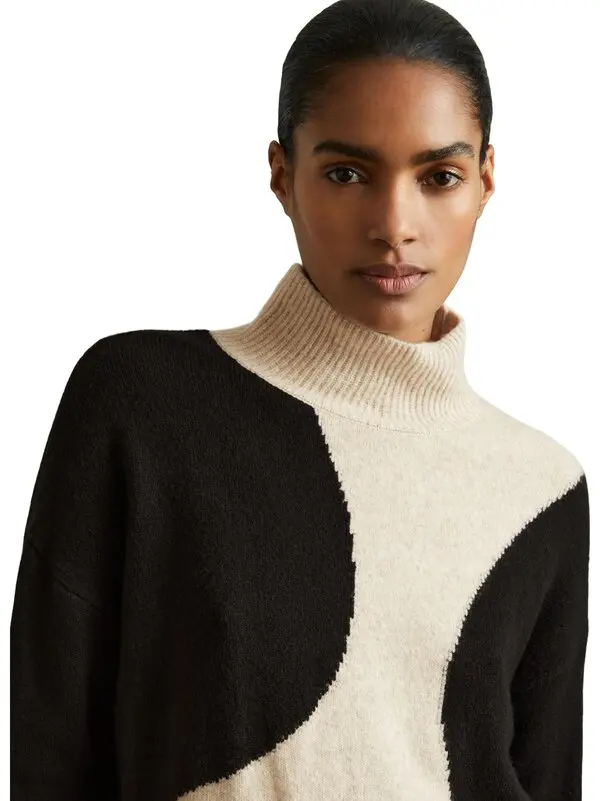 REISS Georgia Colourblock Jumper - Oatmeal/black