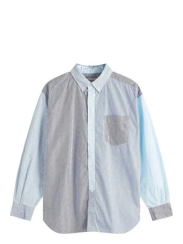 BEAMS Stripe Patchwork Long Sleeve Shirt - Blue