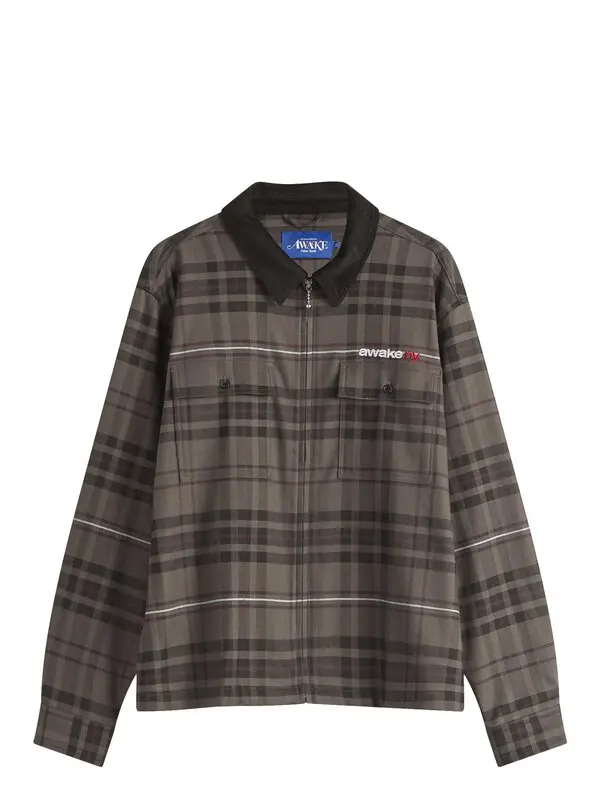 AWAKE NY Plaid Flannel Zip Overshirt - Brown