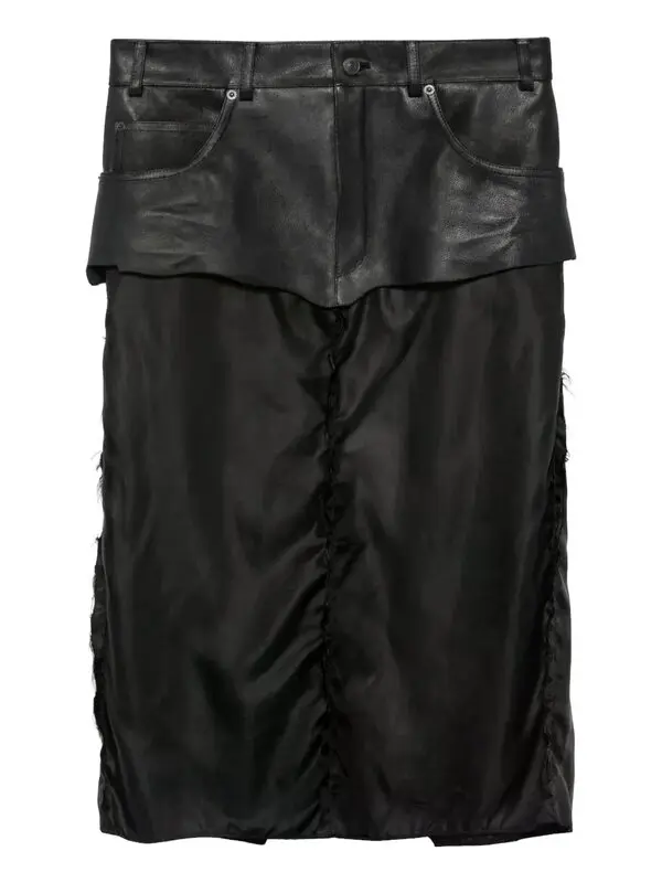 Balenciaga Leather-panel Midi Skirt - Black