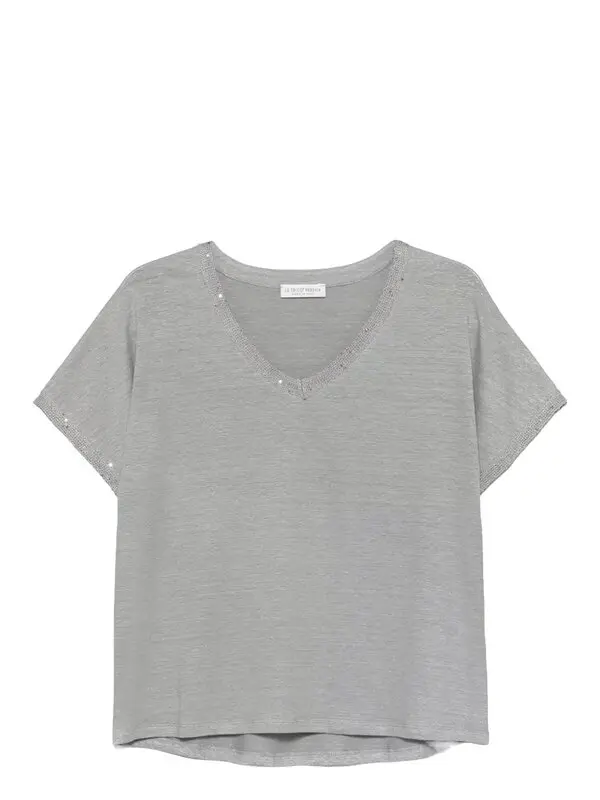 LE TRICOT PERUGIA Sequined-trim T-shirt - Grey