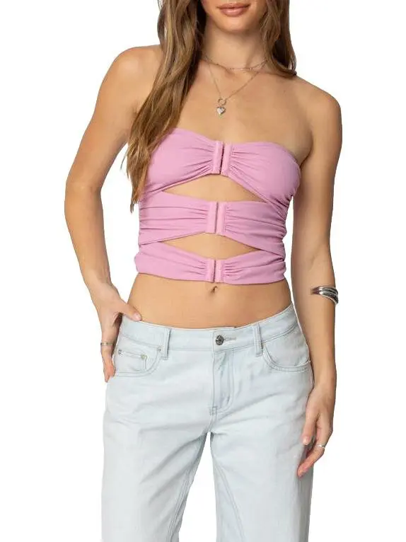 EDIKTED Ariella Cutout Strapless Crop Top - Pink