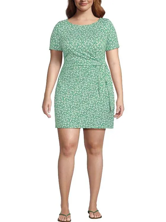 LANDS' END Cotton Modal Wrap Mini Dress - Vibrant Clover Blossoms