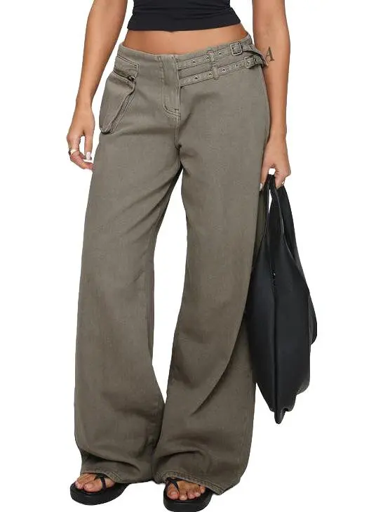 Princess Polly Paltrow Low Rise Wide Leg Cargo Jeans - Brown