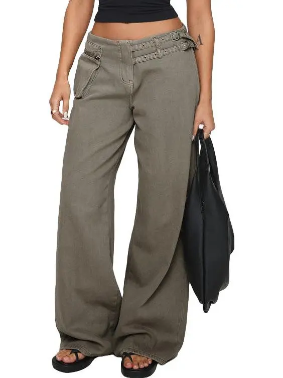Princess Polly Paltrow Low Rise Wide Leg Cargo Jeans - Brown
