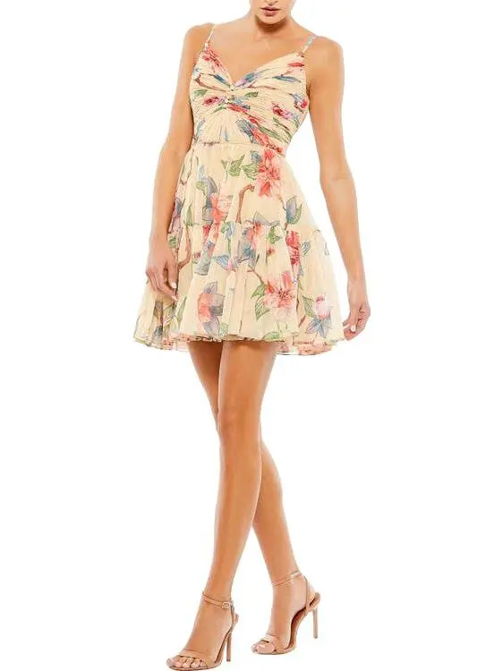 Mac Duggal Floral Fit & Flare Mini Dress - Nude Multi