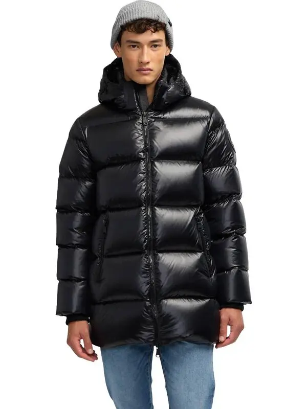 Pajar Dechen Long Channel Quilted Puffer With Detachable Hood - Black
