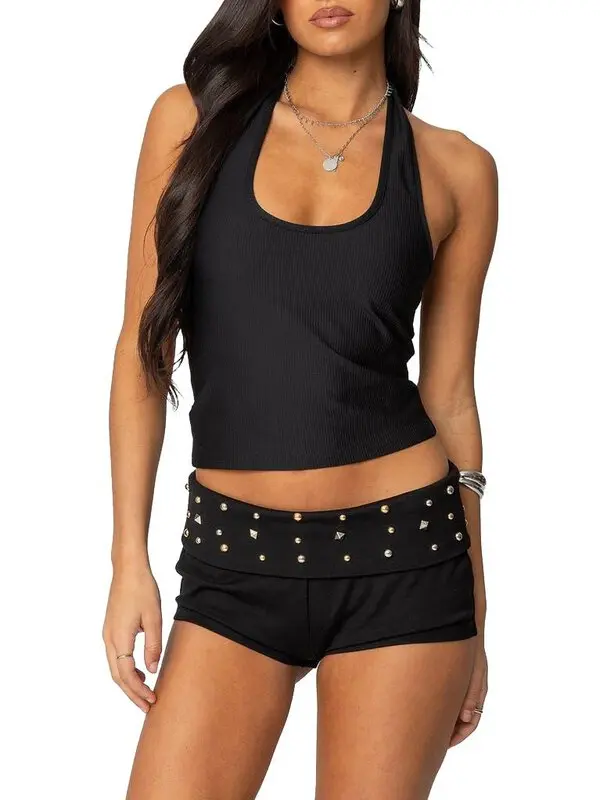 EDIKTED Kiana Rib Halter Top - Black