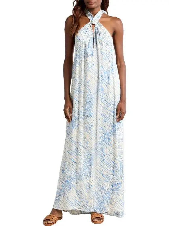Elan Stripe Halter Maxi Dress - Blue Sahara