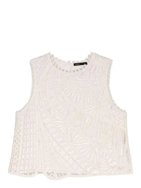 Maje Crochet-knit Sleeveless Top - White