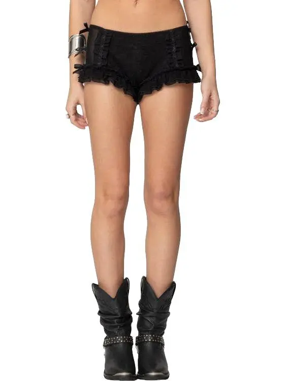 EDIKTED Knox Ruffle Micro Shorts - Black