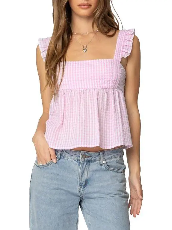 EDIKTED Jenson Backless Gingham Tank - Pink