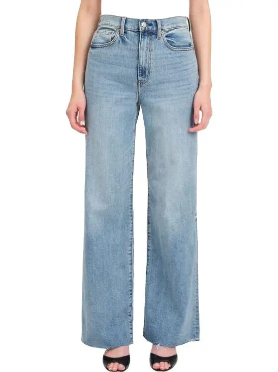 DAZE Far Out Raw Hem High Waist Wide Leg Jeans - Fools Gold