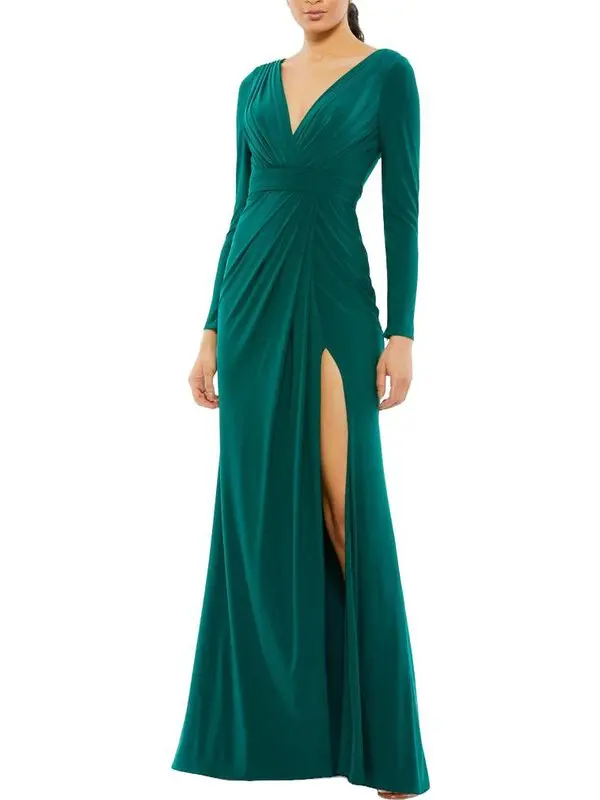 Mac Duggal Long Sleeve Jersey Evening Gown - Emerald
