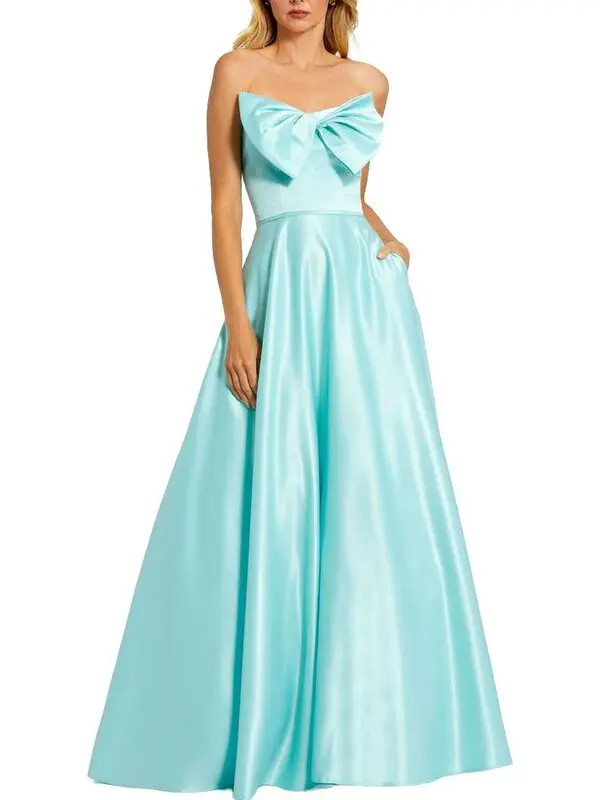 Mac Duggal Strapless A-line Ballgown With Bow - Aqua