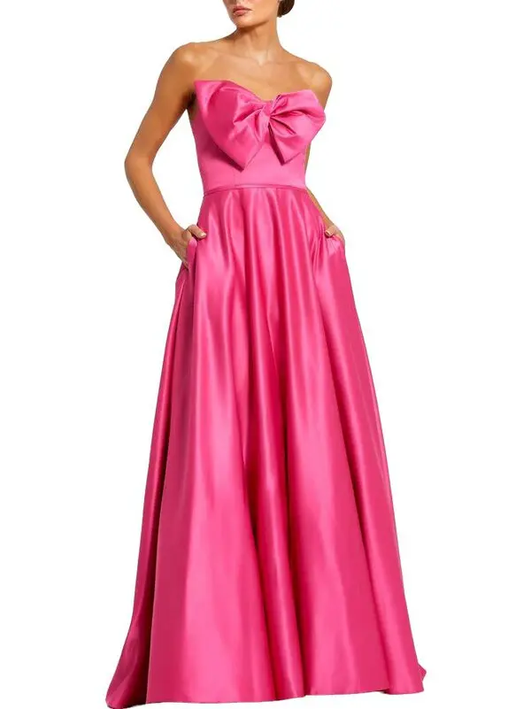 Mac Duggal Strapless A-line Ballgown With Bow - Hot Pink