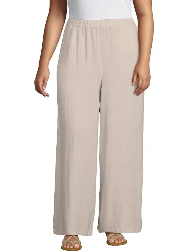 LANDS' END Linen High-rise Palazzo Pants - Champagne/linen
