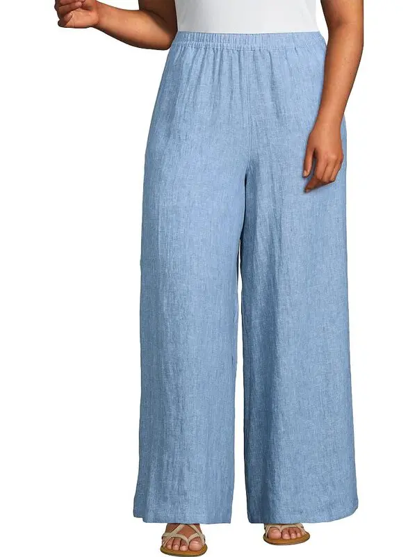 LANDS' END Linen High-rise Palazzo Pants - Soft Blue Linen