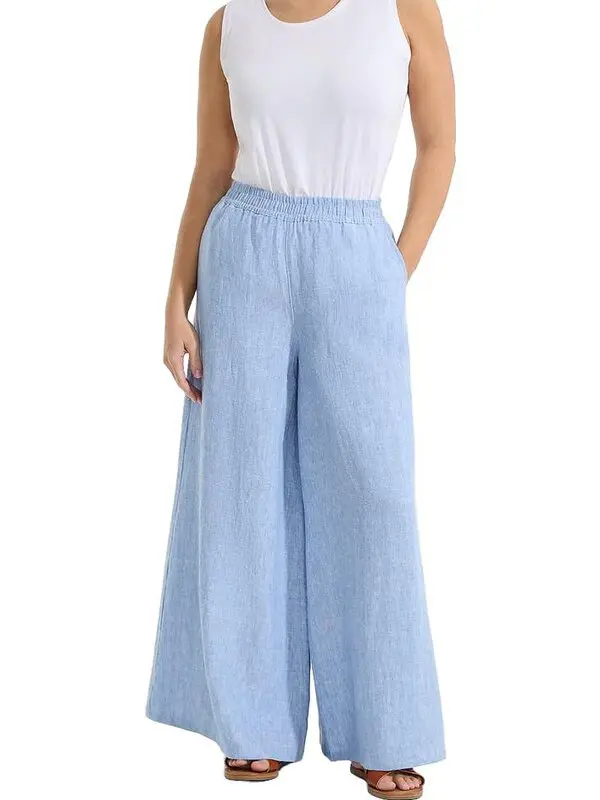 LANDS' END Linen High-rise Palazzo Pants - Soft Blue Linen