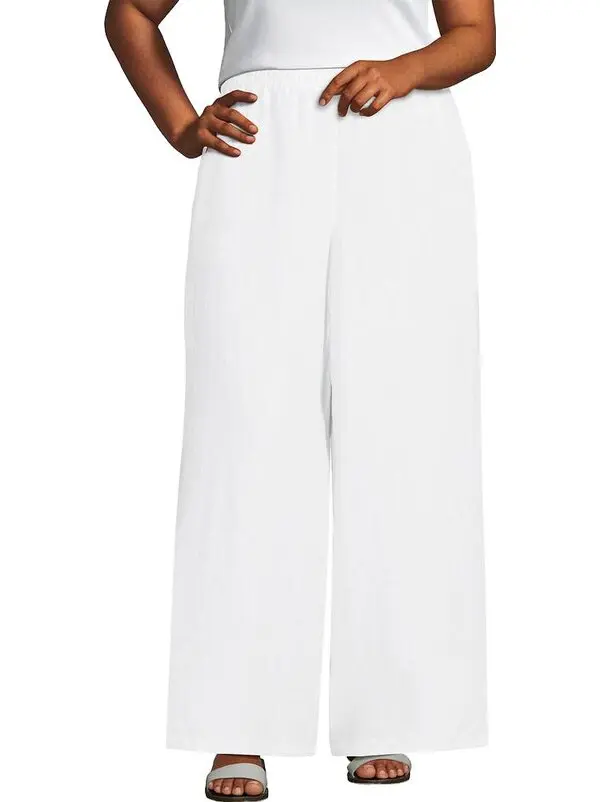 LANDS' END Linen High Rise Palazzo Pants - White