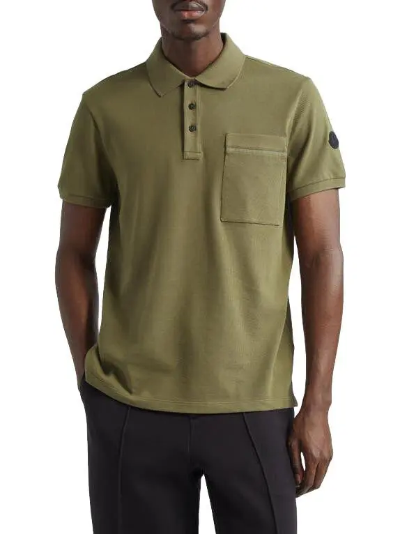 Moncler Logo Patch Cotton Piqué Polo - Smokey Olive