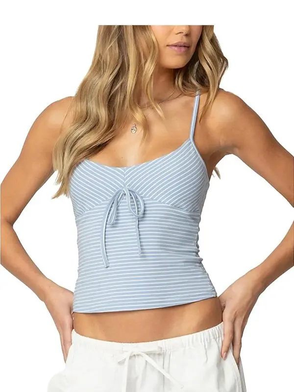 EDIKTED Tova Striped Scoop Tank Top - Light-blue