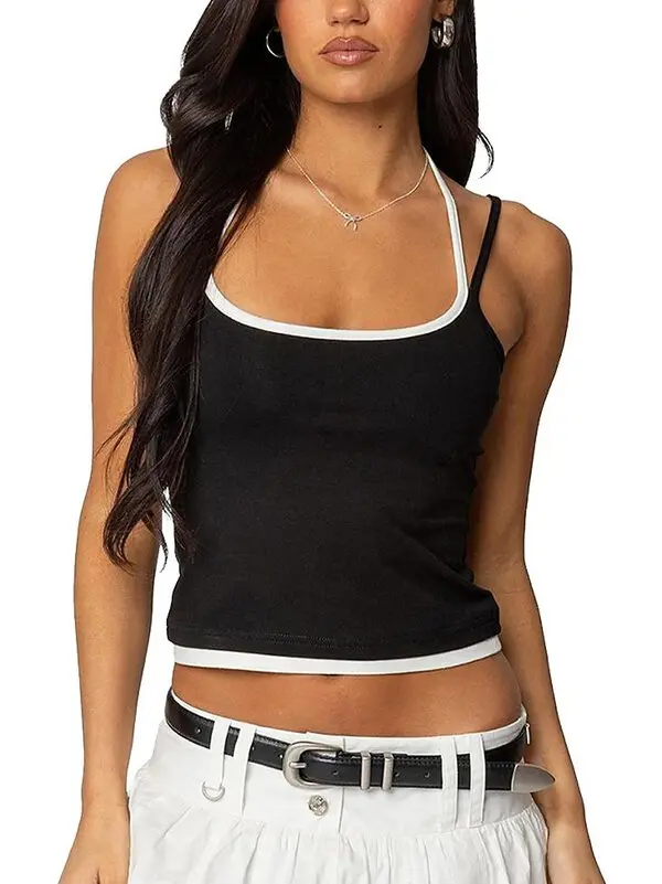 EDIKTED Roya Layered Halter Tank Top - Black