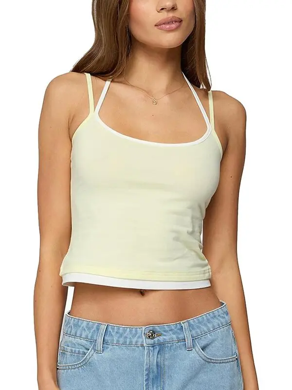 EDIKTED Roya Layered Halter Tank Top - Yellow And White