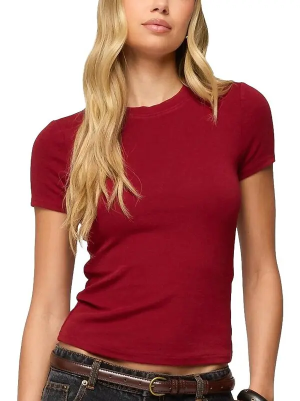 EDIKTED Daphney Ribbed T-shirt - Burgundy