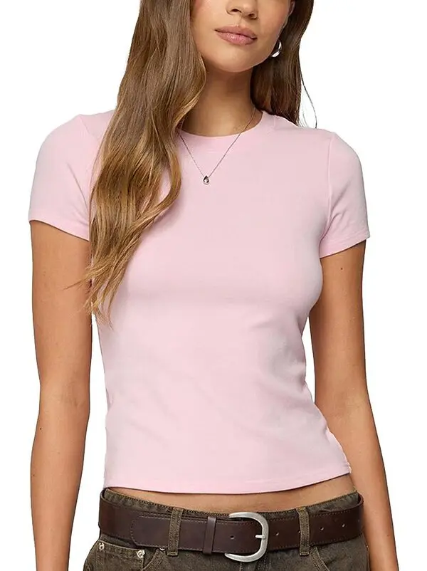 EDIKTED Daphney Ribbed T-shirt - Light-pink