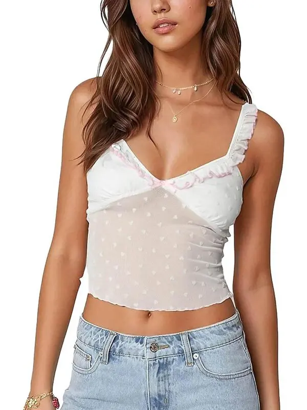 EDIKTED Posey Sheer Tank Top - White