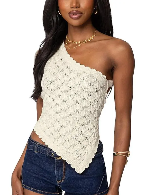EDIKTED Codi Asymmetric Knit Top - Cream