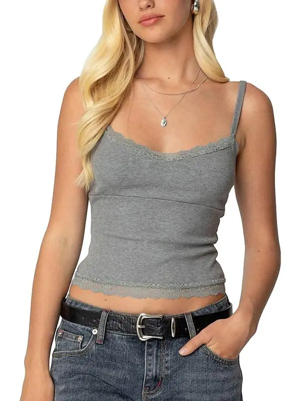 EDIKTED Mireille Lacey Tank Top - Gray