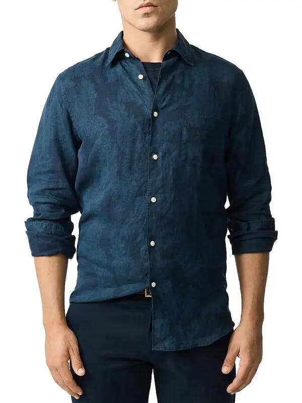 Rodd & Gunn North River Slim Fit Printed Linen Shirt - Midnight