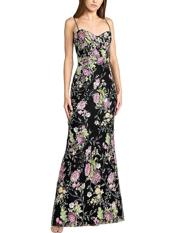 Mac Duggal Floral Embellished Bustier Gown - Black Multi