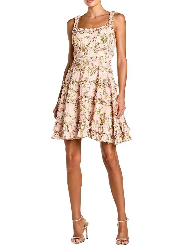 Mac Duggal Floral Mini Dress With Ruffle Detailing - Pink Multi