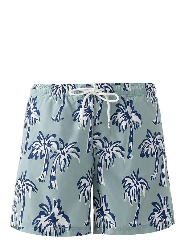 Eton Palm Tree Print Swim Shorts - Medium Green