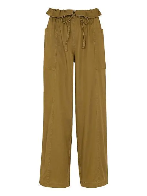 Whistles Paper Bag Waistband Straight-leg Woven Trousers - Khaki/olive