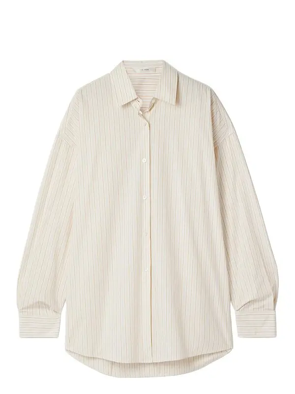 THE ROW Caster Oversized Striped Cotton-poplin Shirt - Neutrals