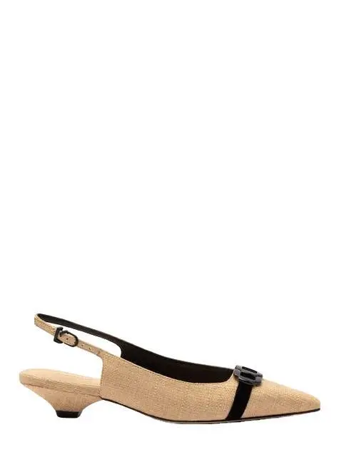 Larroude Franca Kitten Heel Slingback Pump - Beige Raffia And Black