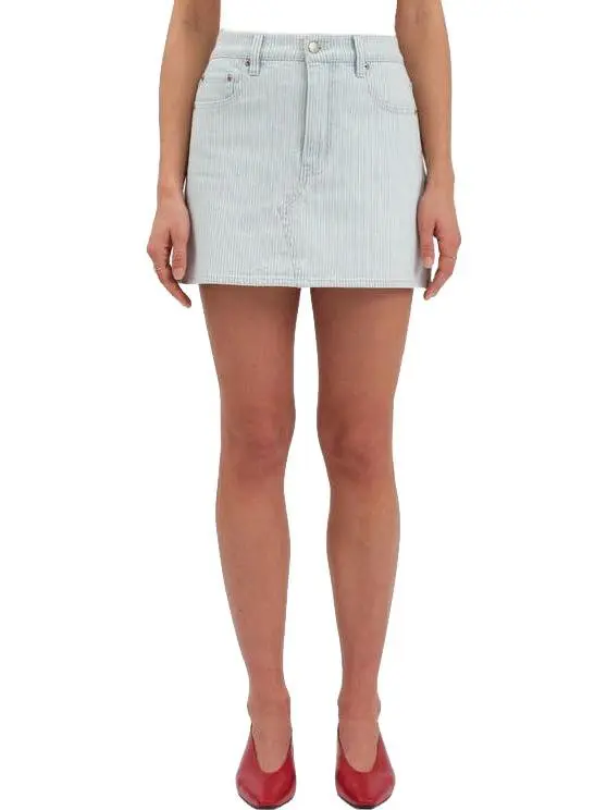 DAZE Malibu Distressed Denim Miniskirt - Blue Bell Stripe