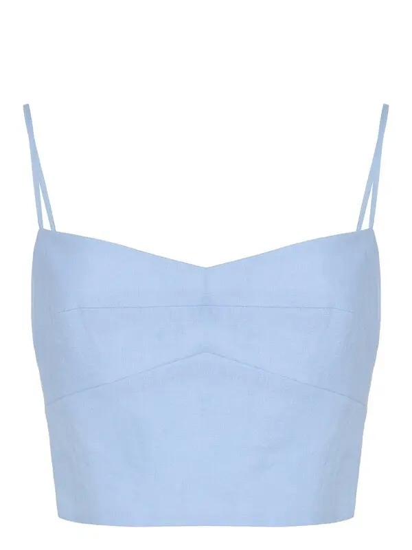 CALA DE LA CRUZ Lorenzo Linen Crop Top - Blue